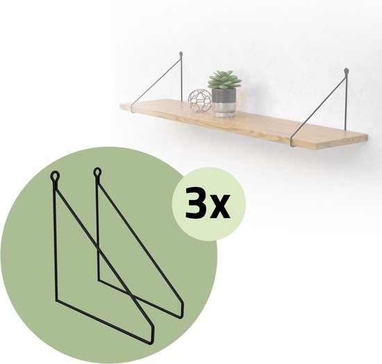 ML-Design 6 stuks plank beugel 250mm zwart, metaal, driehoekige plank ...