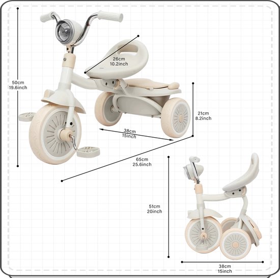 YMA® Driewieler - Beige - Opvouwbaar - Schokabsorberende Wielen - Fiets ...