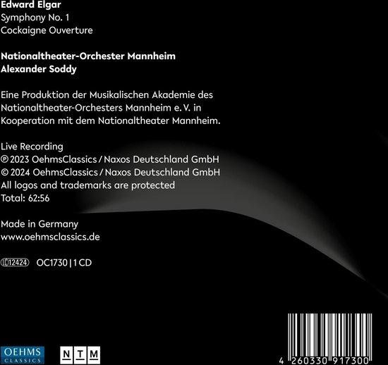 Nationaltheater-Orchester Mannheim, Alexander Soddy - Elgar: Symphony ...