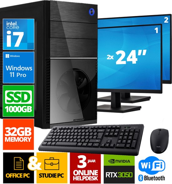 Intel Compleet PC + 2 x 24" Monitor + Muis & Toetsenbord | Intel Core ...