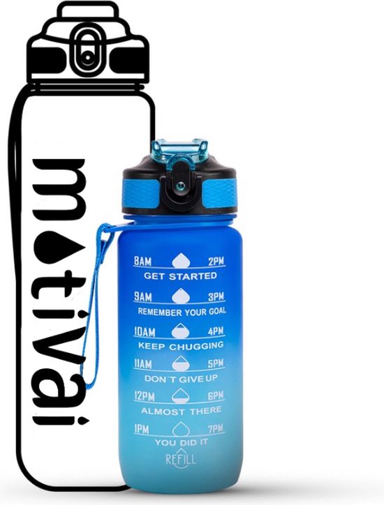 Motivai Motivatie Waterfles - Blauw/Aqua - 600ML Drinkfles - Motivatiefles - Waterfles... | bol
