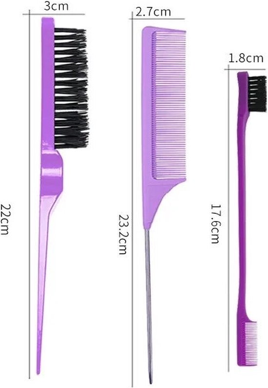 FA-VE Slick Back Brush - Haarborstel set van 3 - Zwart | bol