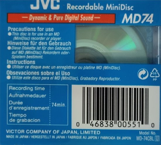 JVC Blue 74 minuten Recordable minidisc | bol
