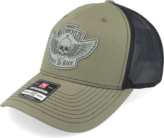 Hatstore- Custom Motorcycles Grey Patch Loden/Black Trucker - Born To Ride Cap | bol