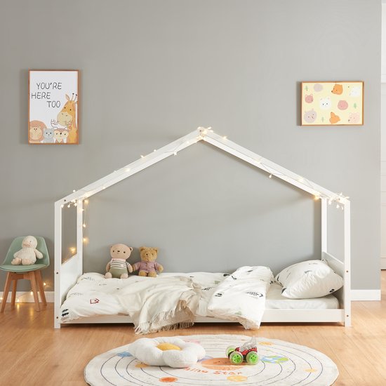 Kinderbed Simo huisbed met matras 90x200 cm wit [en.casa] | bol