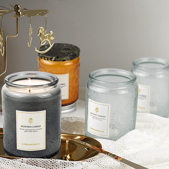 9oz reliëf glazen kaars potten container met blikken deksels en kaarslabel... | bol