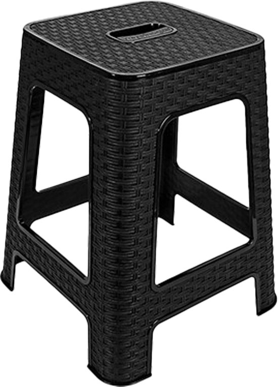 Hega Hogar zitkrukje - antraciet - kunststof - 37x37x45 cm - Rotan Line ...