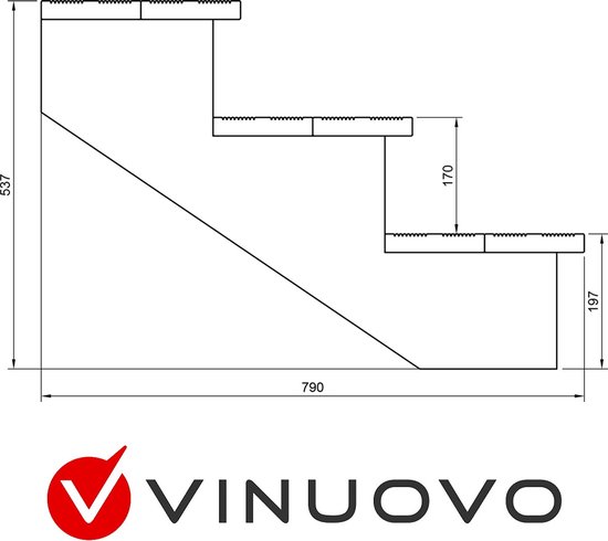 Buitentrap H54cm - 3 treden hout D29cm, B80cm MET optrede | bol