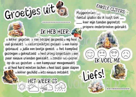 Kampkaartjes Watercolor Green - Pakket met 8 kaartjes voor op kamp ...