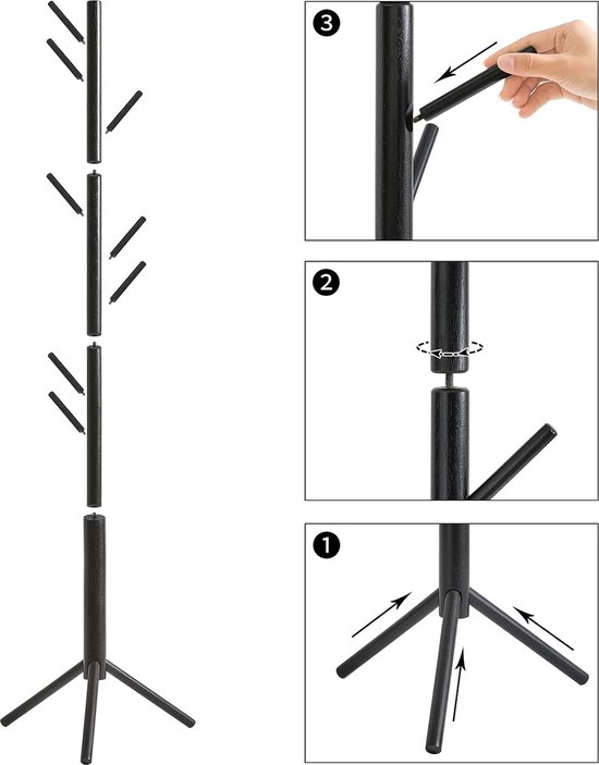 Kapstok vrijstaand, houten kapstok met 8 haken, verstelbare hal boom ...