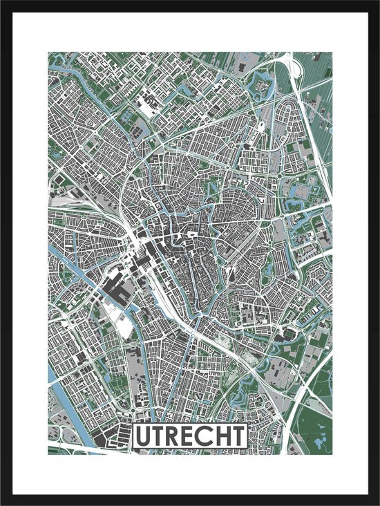Utrecht - stadskaart | Inclusief strakke moderne lijst ...