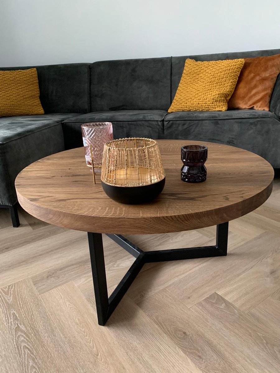 Salontafel Rond Eiken Hout - 60 cm - Salontafels Bruin - Robustiek ...