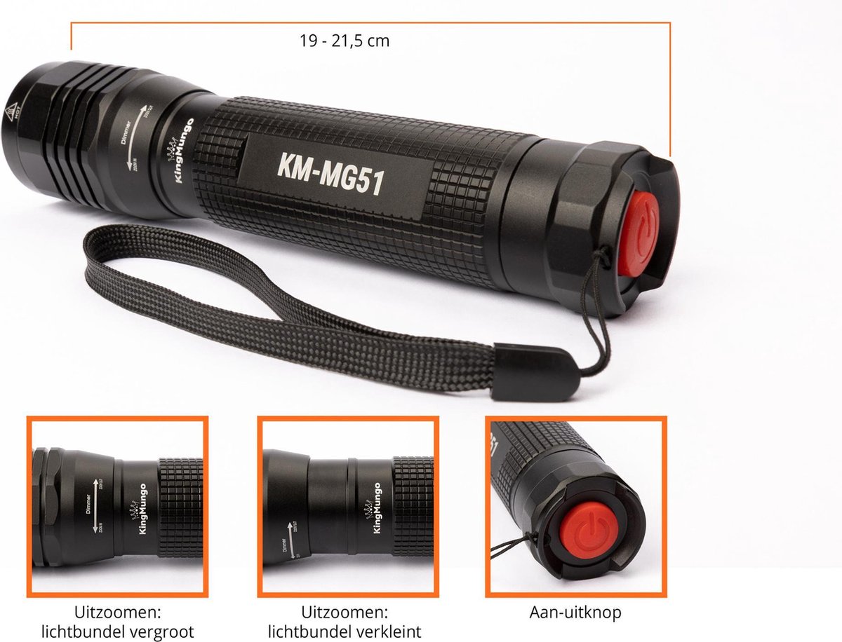 Led Zaklamp - Zeer fel 2000 Lumen - inclusief 4 AA batterijen - King Mungo Zaklampen | bol.com