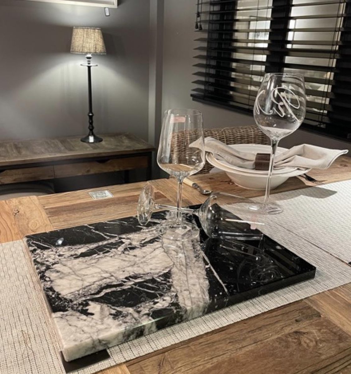 Serveerplank Marmer Zwart - Grote Fossielen - 40 cm x 30 cm x 2 cm ...