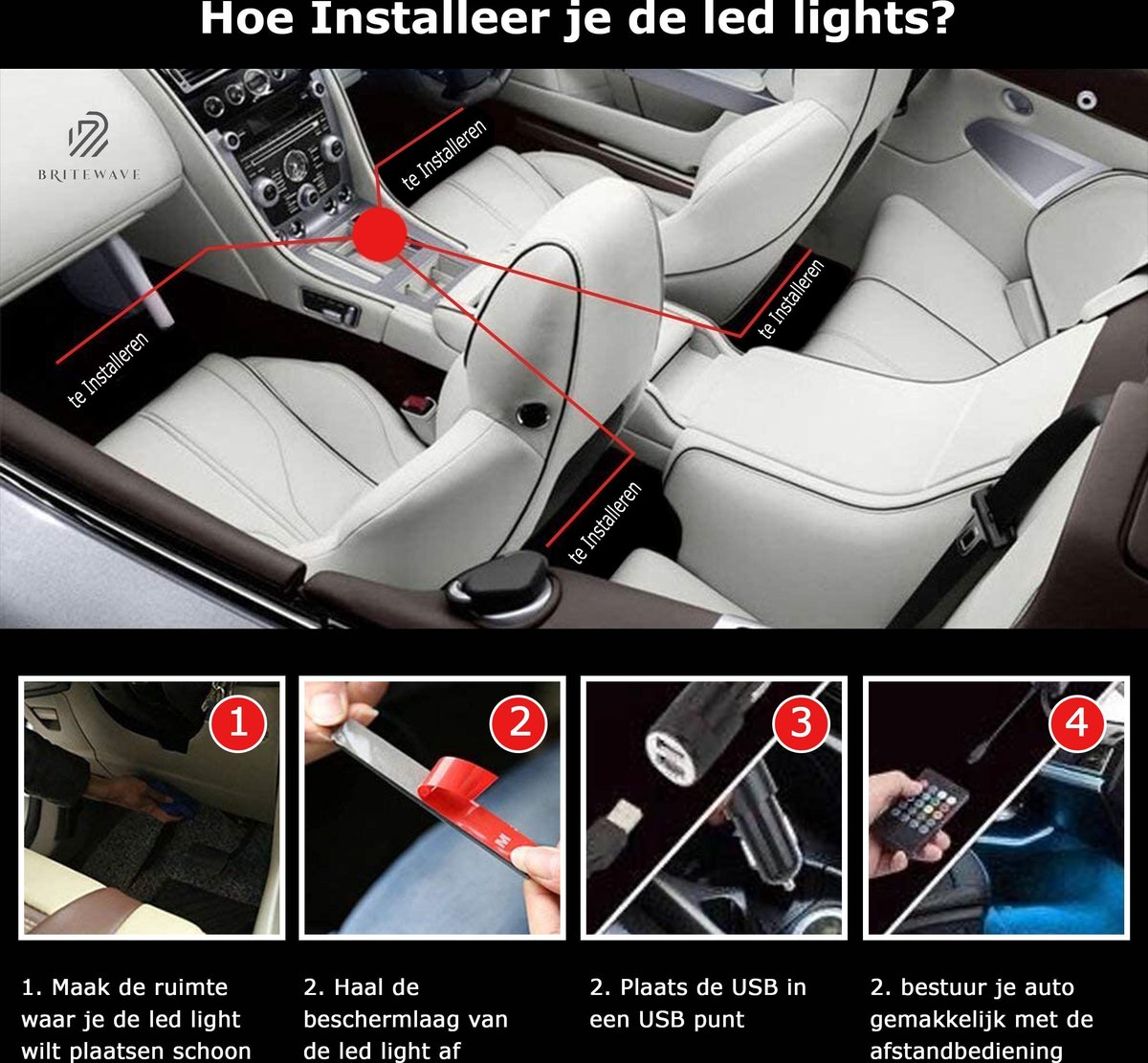Britewave® Auto Interieur Led Verlichting - Auto Verlichting - Led ...