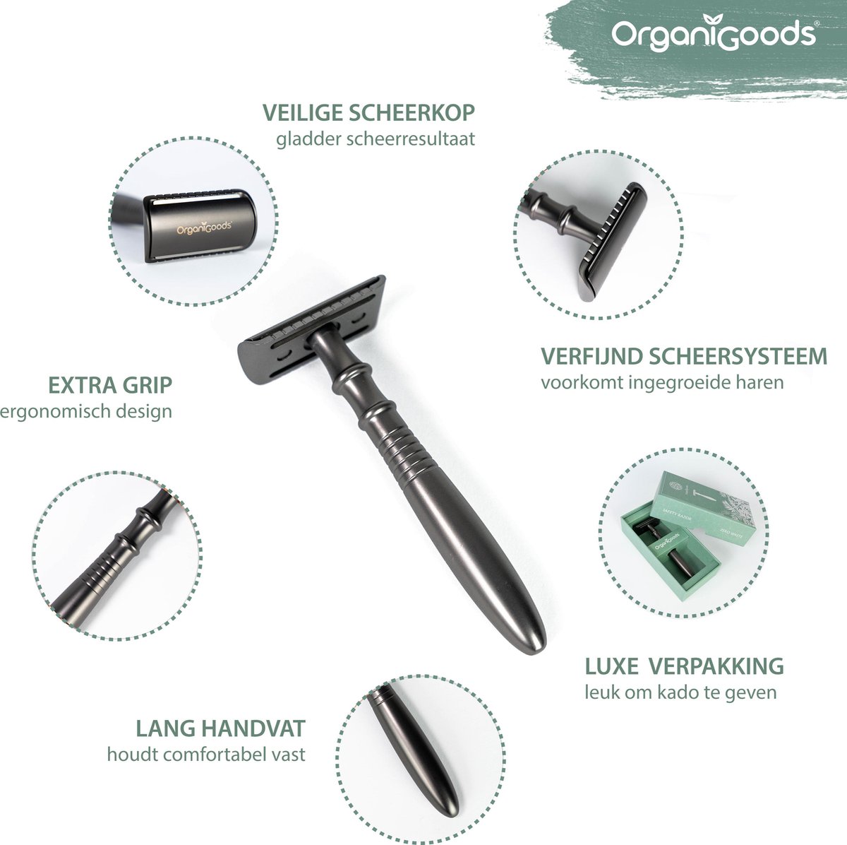 OrganiGoods Safety Razor + 20 scheermesjes blades - Scheermesjes voor ...