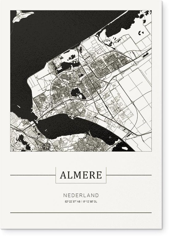 Stadskaart Almere - Plattegrond Almere – city map – Forex muurdecoratie ...