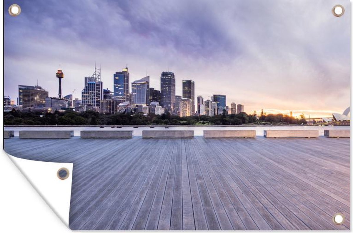 Tuinposter Skyline Sydney met mooie paarse tinten - 100x60 cm ...