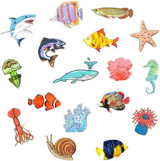 50 stuks stickers vissen en zeedieren 3-8 cm | bol.com