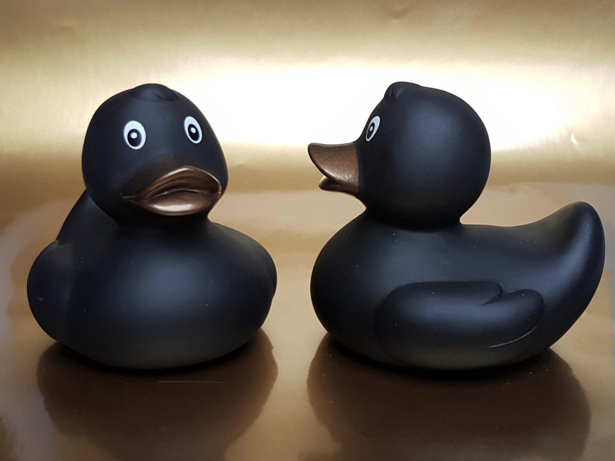Badeend zwart 8 cm met goud/ bronzen snavel (per 5 badeenden) | bol.com
