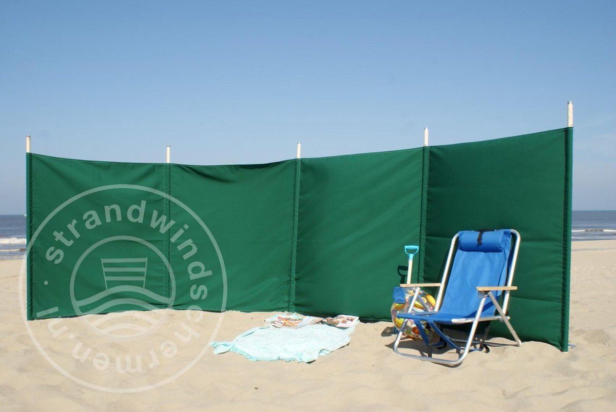 Strand Windscherm 5 meter dralon effen groen met houten stokken | bol.com