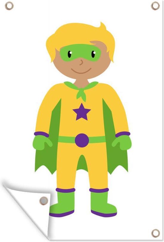 Tuinposters buiten Kindertekening van een superheld in een geel kostuum ...