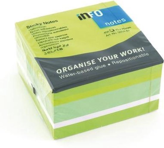 Info Notes - Sticky Notes Cubes - 75 x 75 mm - assorti - 450 vel - IN ...