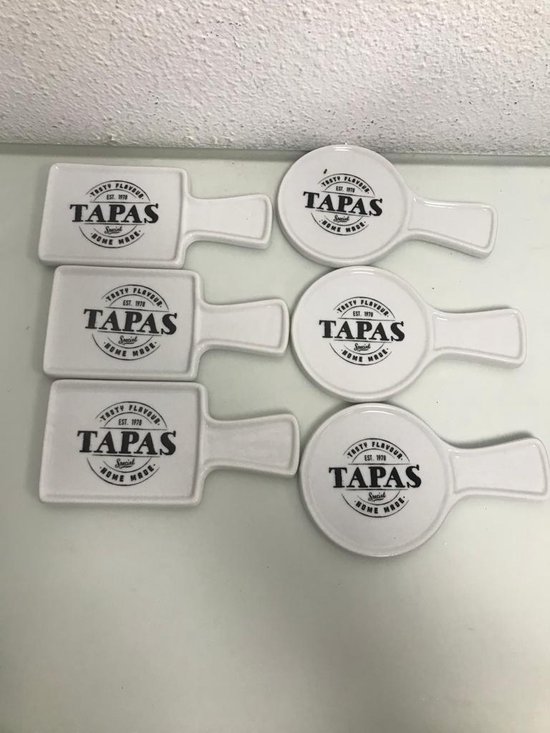 Siaki tapas bordjes - 6 stuks - aardewerk wit - met opdruk | bol.com