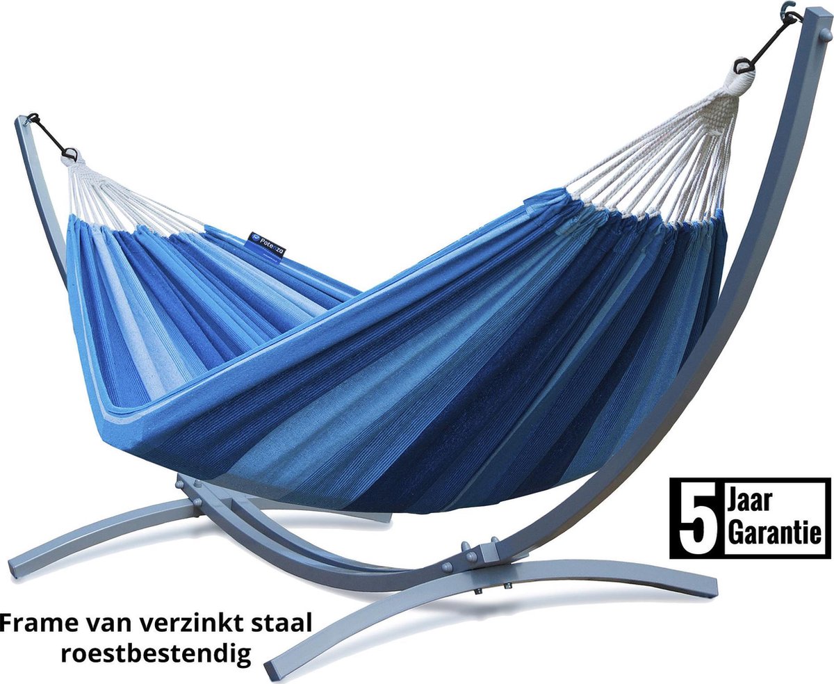 Hangmat met standaard – 2 persoons – VERZINKT METALEN frame tot 220 kg ...
