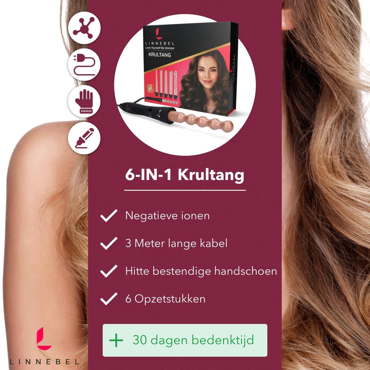 Linnebel® Curling Iron Krultang 6 in 1 met Krultangen opzetstukken ...