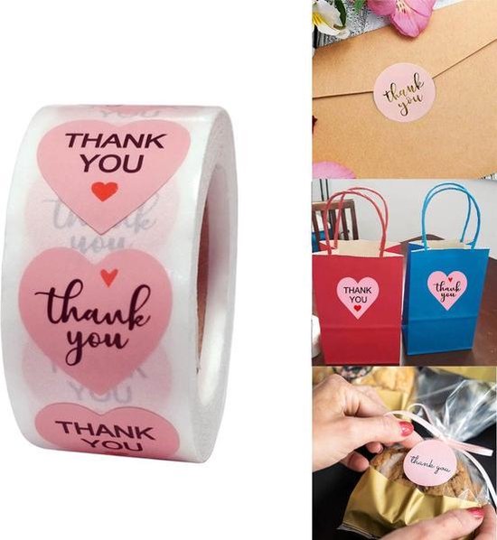 Thank you Stickers hart- stickers op rol 500 stuks-"Thank You"in hartjesvorm-Ideaal... | bol.com
