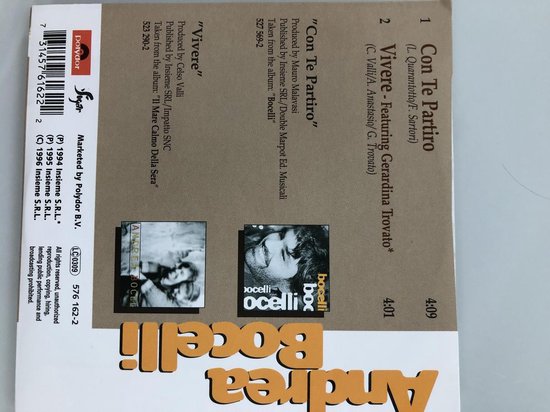 Andrea Bocelli con te partiro / vivere cd-single, Andrea Bocelli | Muziek | bol.com