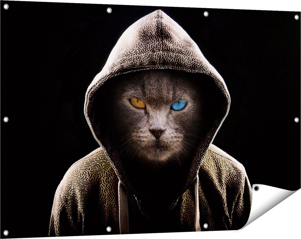Gards Tuinposter Boze Kat Draagt een Hoodie - 120x80 cm - Tuindoek ...