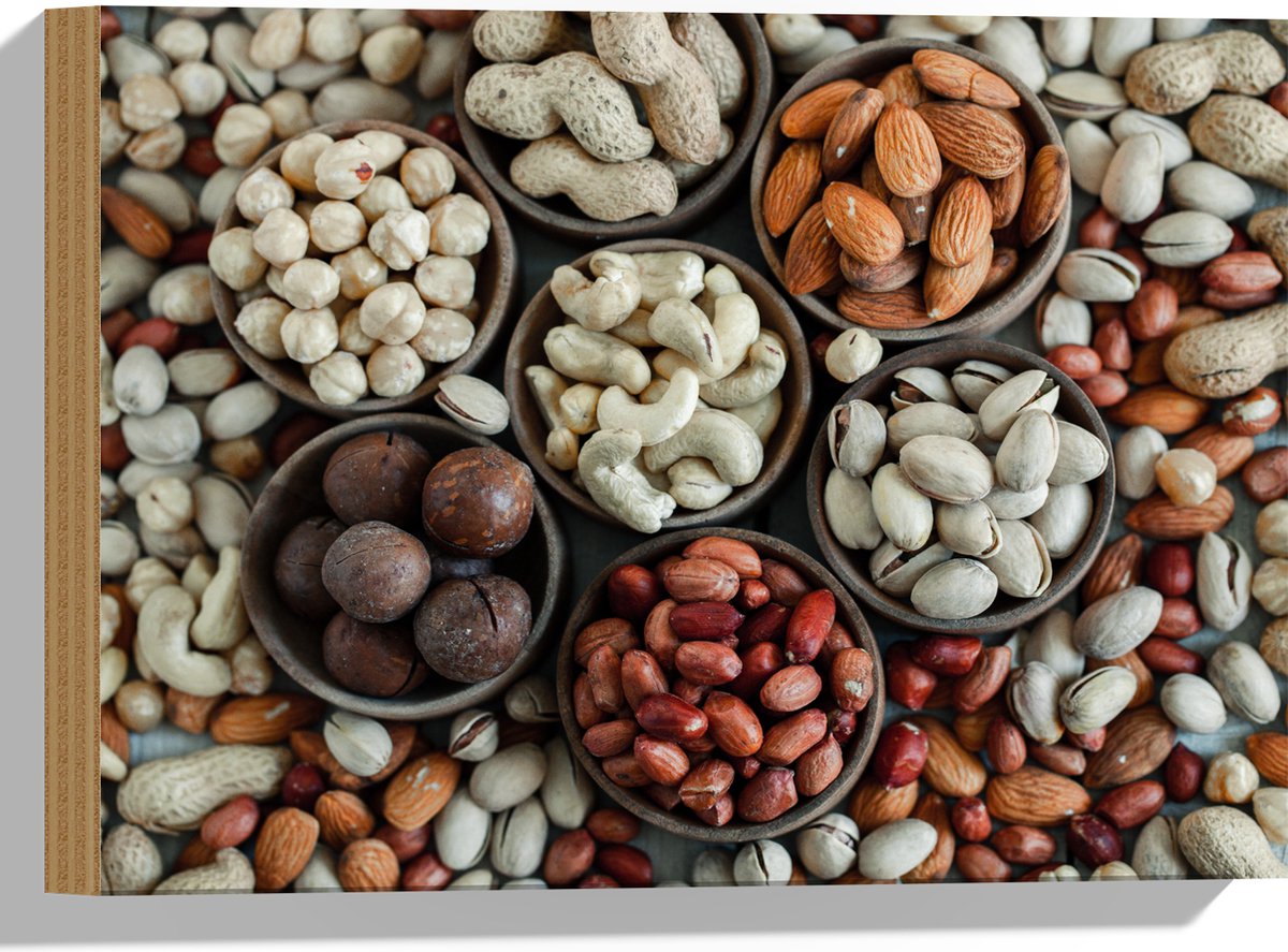 Hout - Keramieken Schaaltjes vol Verschillende Soorten Nootjes - 40x30 ...