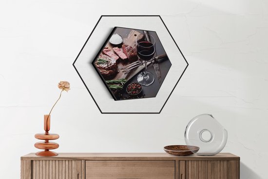 Akoestisch Schilderij Beef met Rode Wijn Hexagon Basic M (60X52 ...