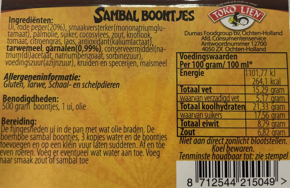Toko Lien® | 10 x 100 gram Boemboe Sambal Boontjes | pittige kruidenmix ...