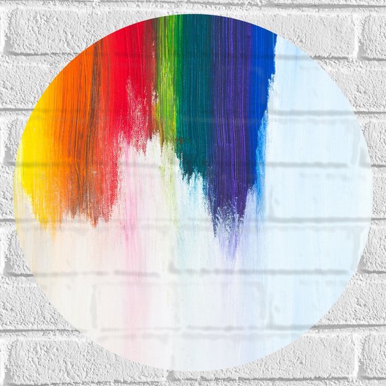 Muursticker Cirkel - Verfstrepen in de Kleuren van de Regenboog - 50x50 ...