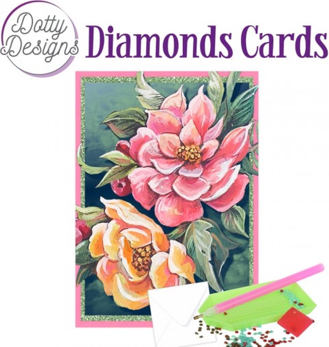 Dotty Designs Diamond Cards - Red and yellow flower | bol