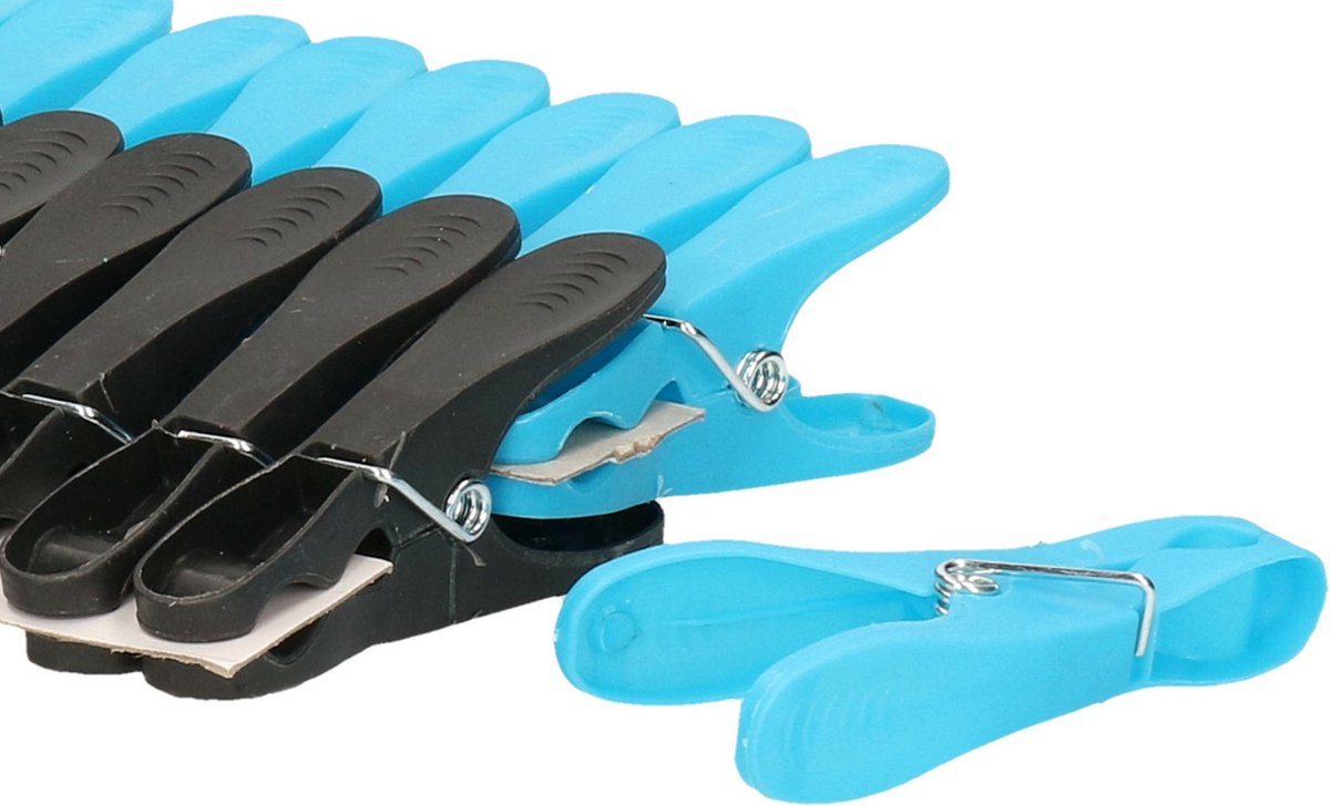 18x Stuks sterke wasknijpers blauw/zwart kunststof - Was ophangen - Was ...