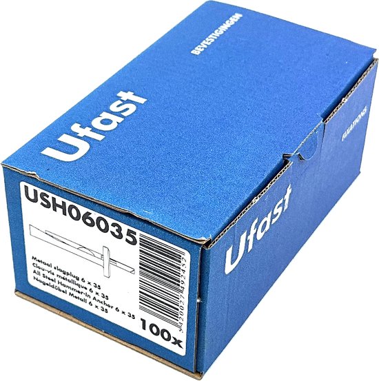 UFAST metaal slagplug - Ø 6 x 35 mm - Kraag Ø 14 mm - Verzinkt - 100 ...