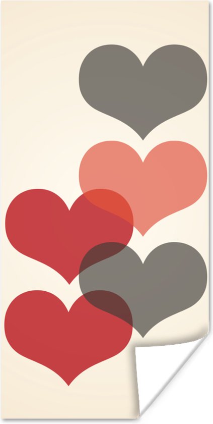 Poster Harten - Rood - Pastel - Liefde - 75x150 cm | bol