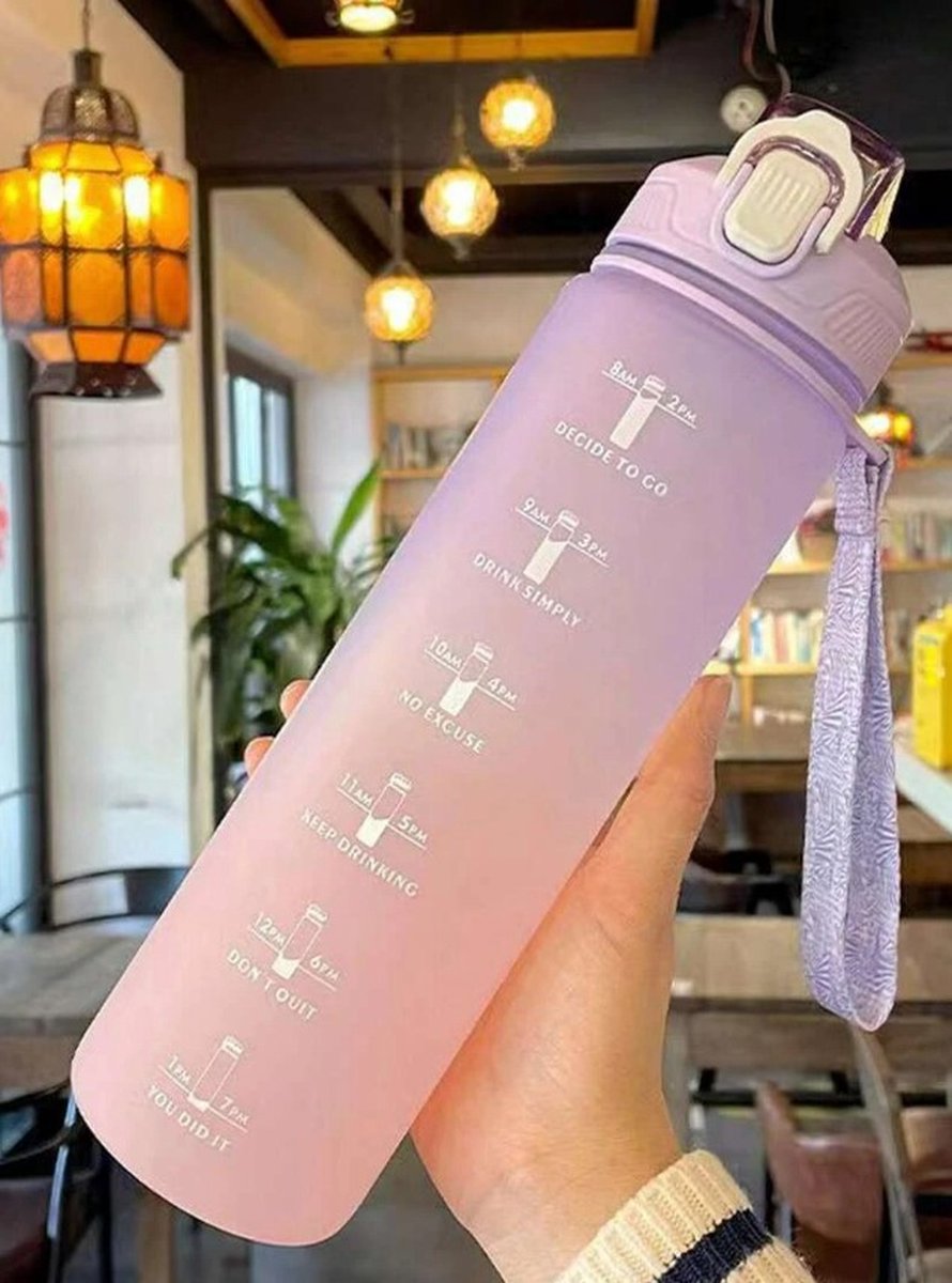 Motivatie Drinkfles - Waterfles 1 Liter - Rietje - Sport Waterfles ...