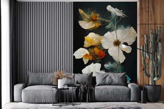 Bloemen - Planten - Zwart - Wit - Behangpapier | bol