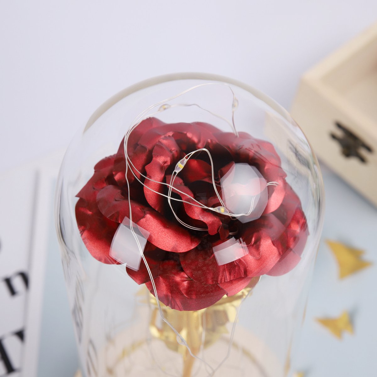 Rose of Love – Gouden Roos in Glazen Stolp met LED Verlichting – Gouden ...