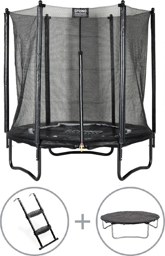 SPRING Trampoline met Veiligheidsnet 213 cm (7ft) - Zwart met Afdekhoes ...
