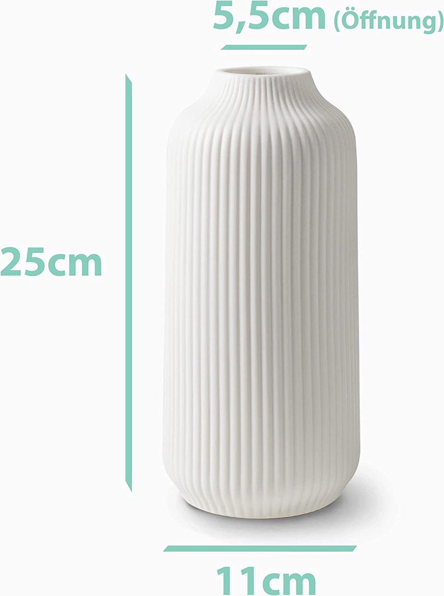 Keramische vaas met groeven, decoratieve vaas, groot voor pampasgras ...