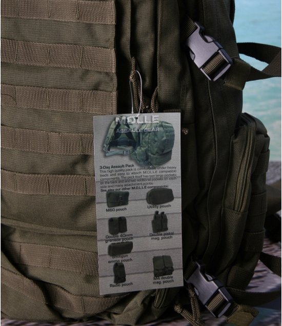 Grote legergroene Assault rugzak 60 liter | bol