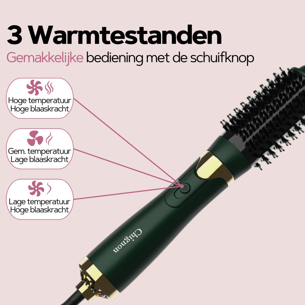 3-in-1 Fohnborstel Rond - 3 Warmtestanden voor ieder Haartype - Ionic ...