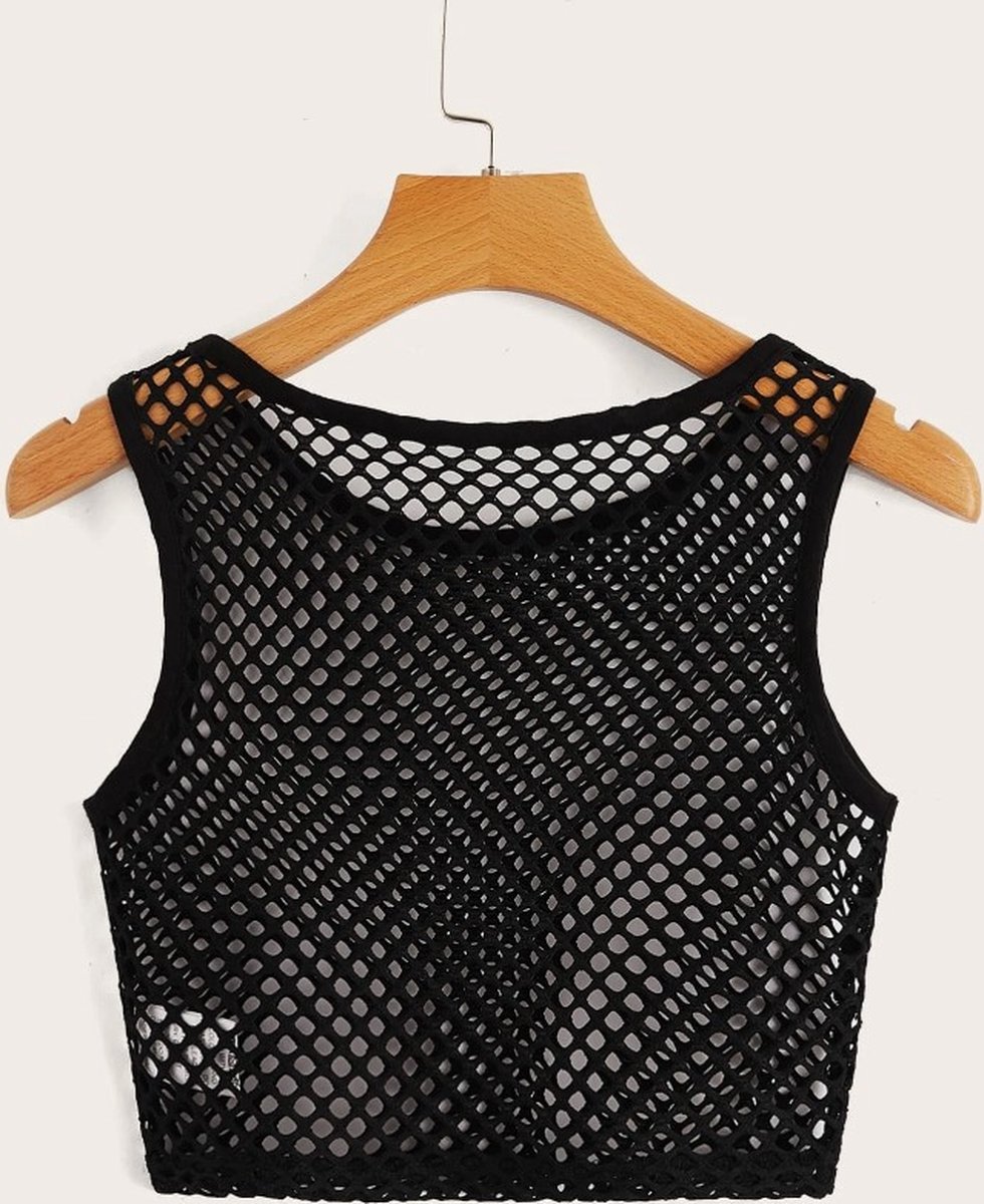 Croptop Zwart Fishnet Topje S | Visnet Top Dames | Netshirt | Mesh ...