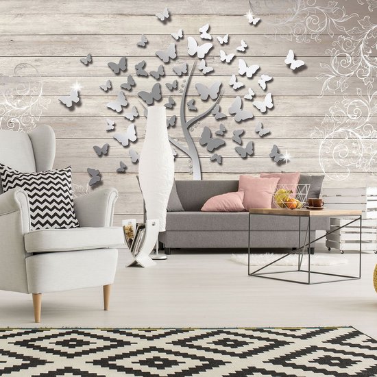 Fotobehang - Vlies Behang - Boom van Zilveren Vlinders - Kunst - 254 x 184 cm | bol.com